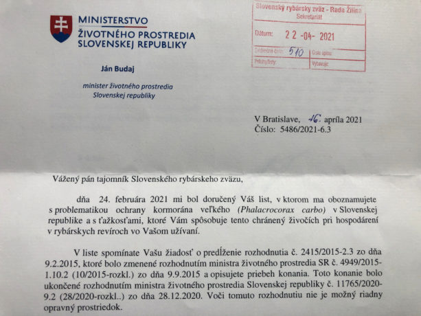 Osobný list ministra ŽP SR p. Budaja tajomníkovi SRZ - SRZ Čadca